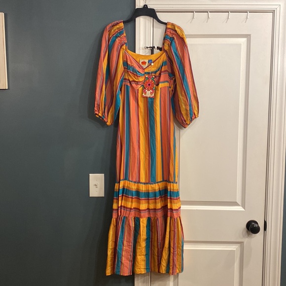 FARM Rio | Dresses | Farm Rio Rainbow Striped Midi Dress Nwt | Poshmark